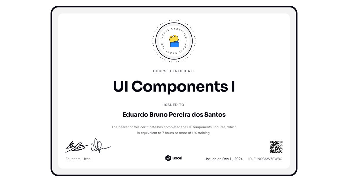 Uxcel Course Certificate of Completion | Uxcel